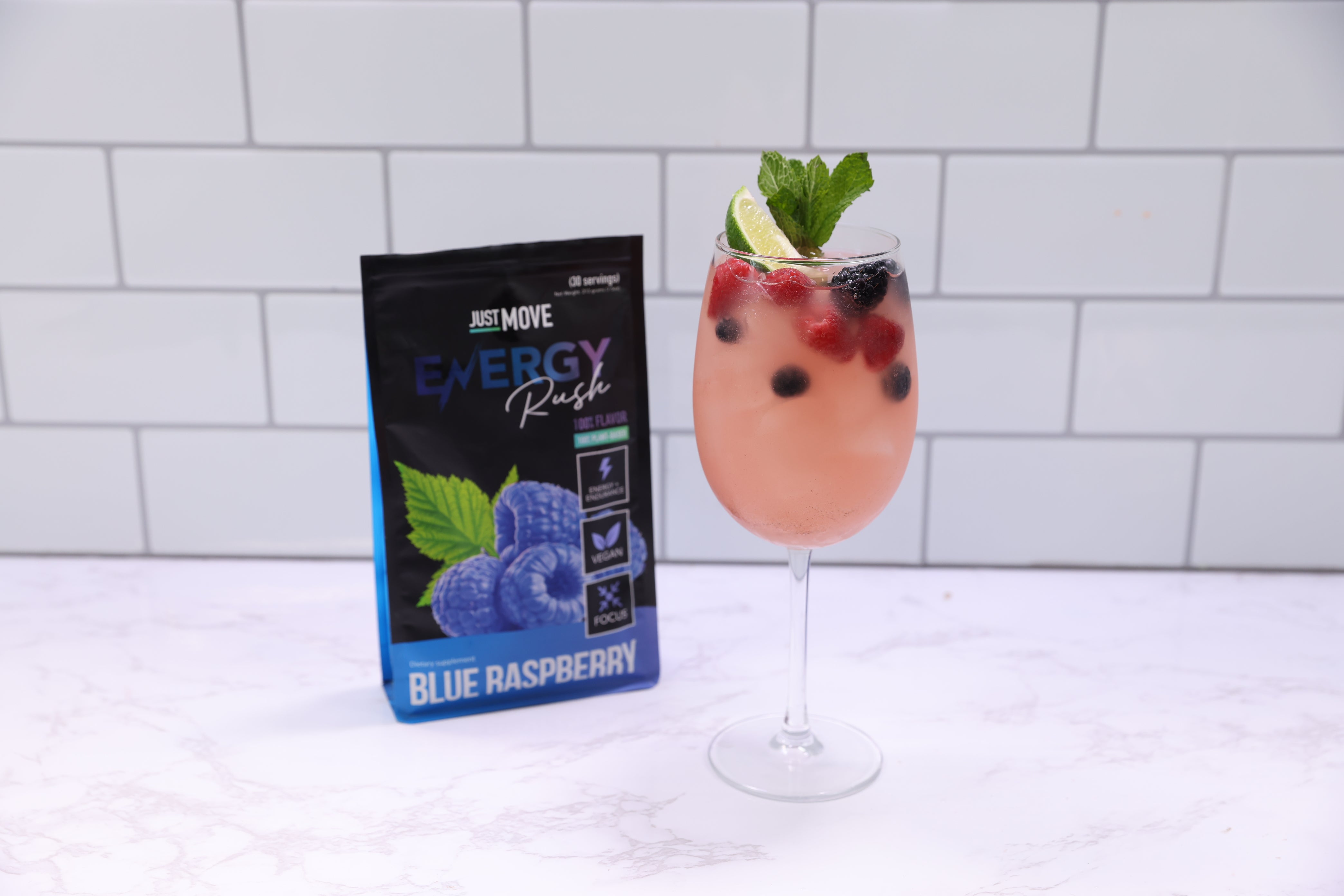 Just Move Supplements: Blue Raspberry Energy Rush Mocktail